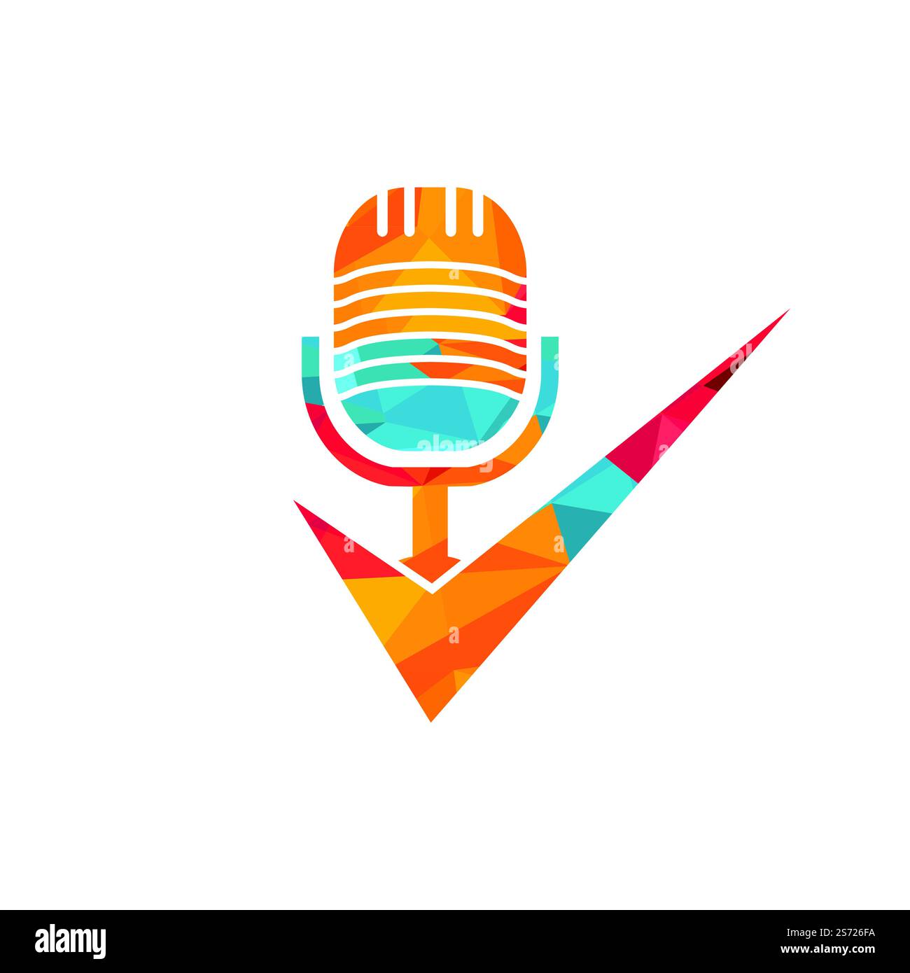 Check podcast vector logo design template. Microphone and tick icon ...