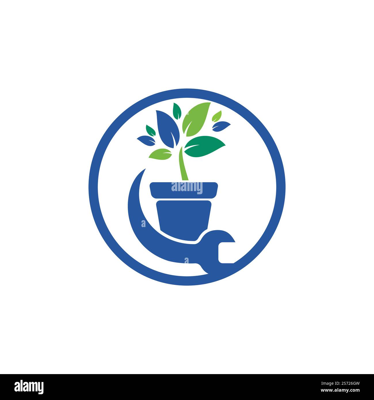 Garden fix vector logo concept. Flower pot and wrench logo icon Stock ...