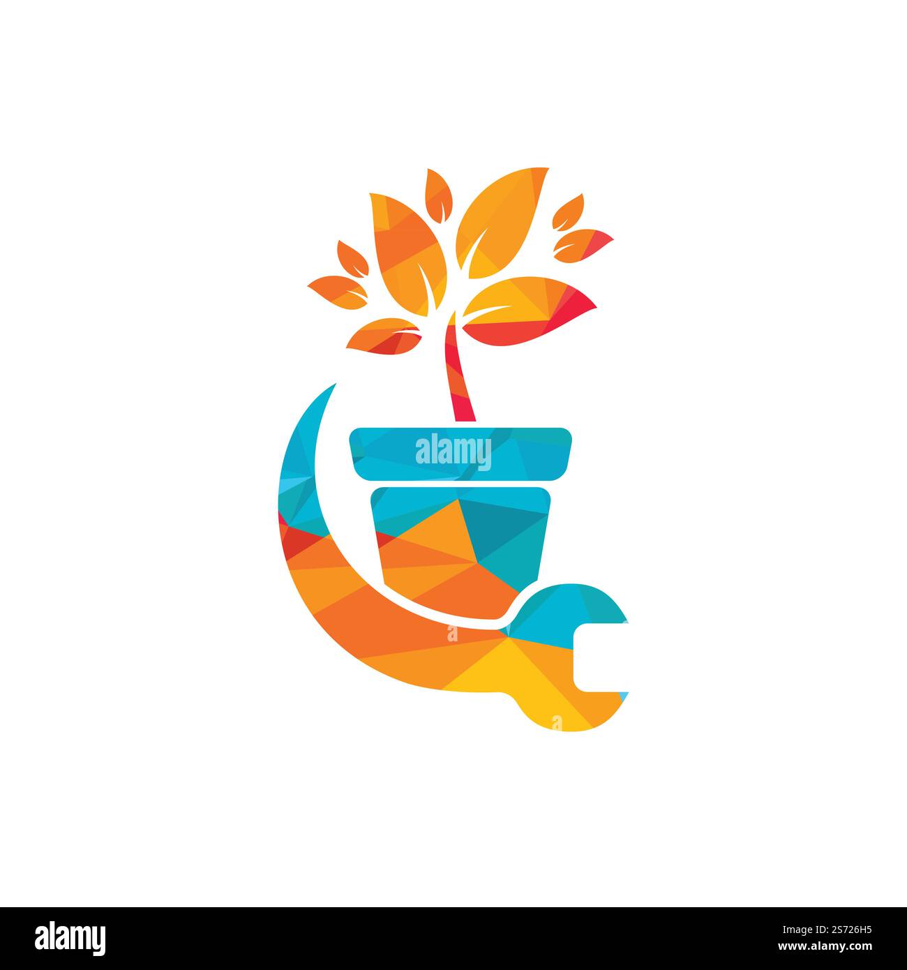 Garden fix vector logo concept. Flower pot and wrench logo icon Stock ...