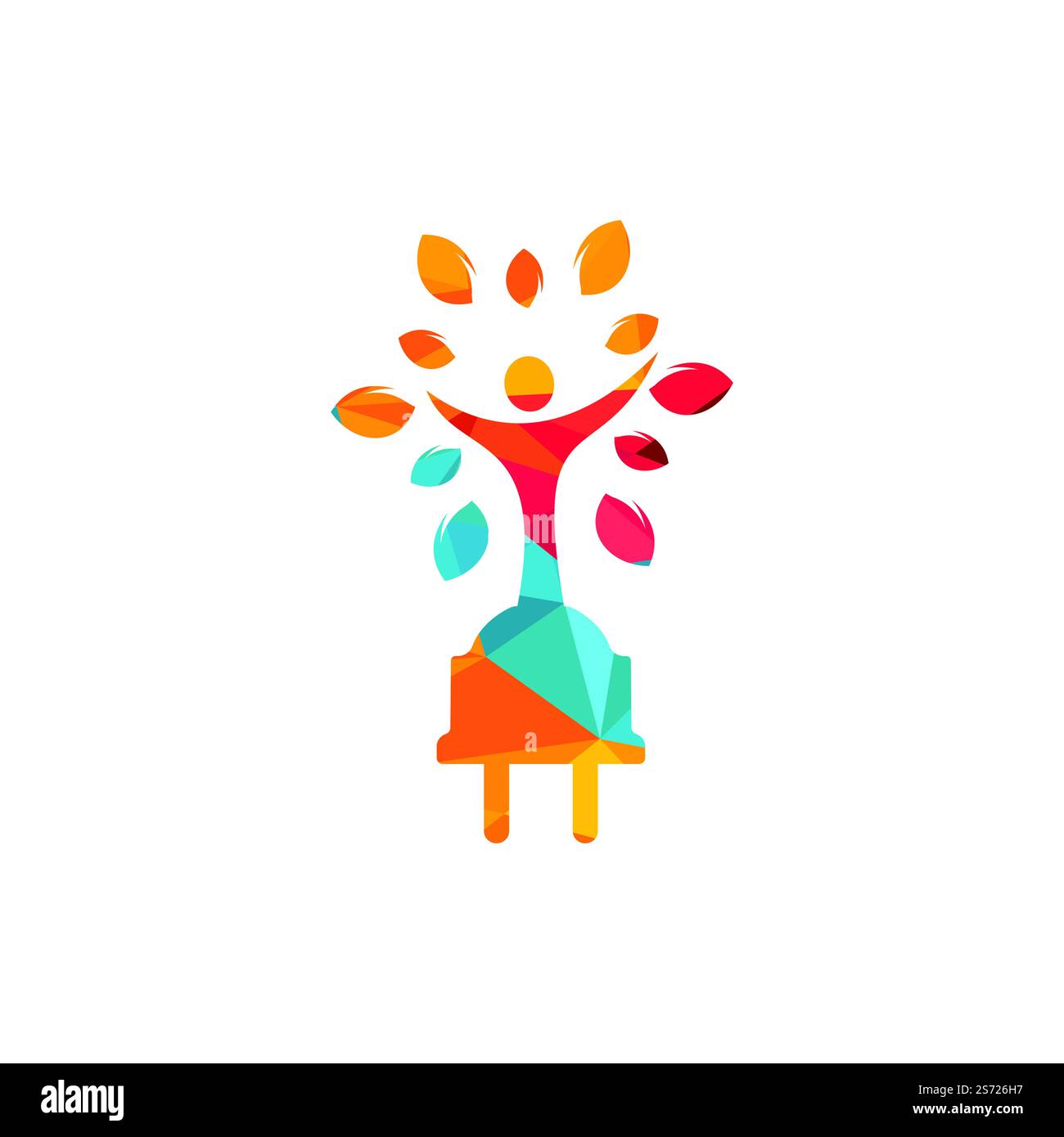 Electric cord and human tree vector logo design. Green energy ...