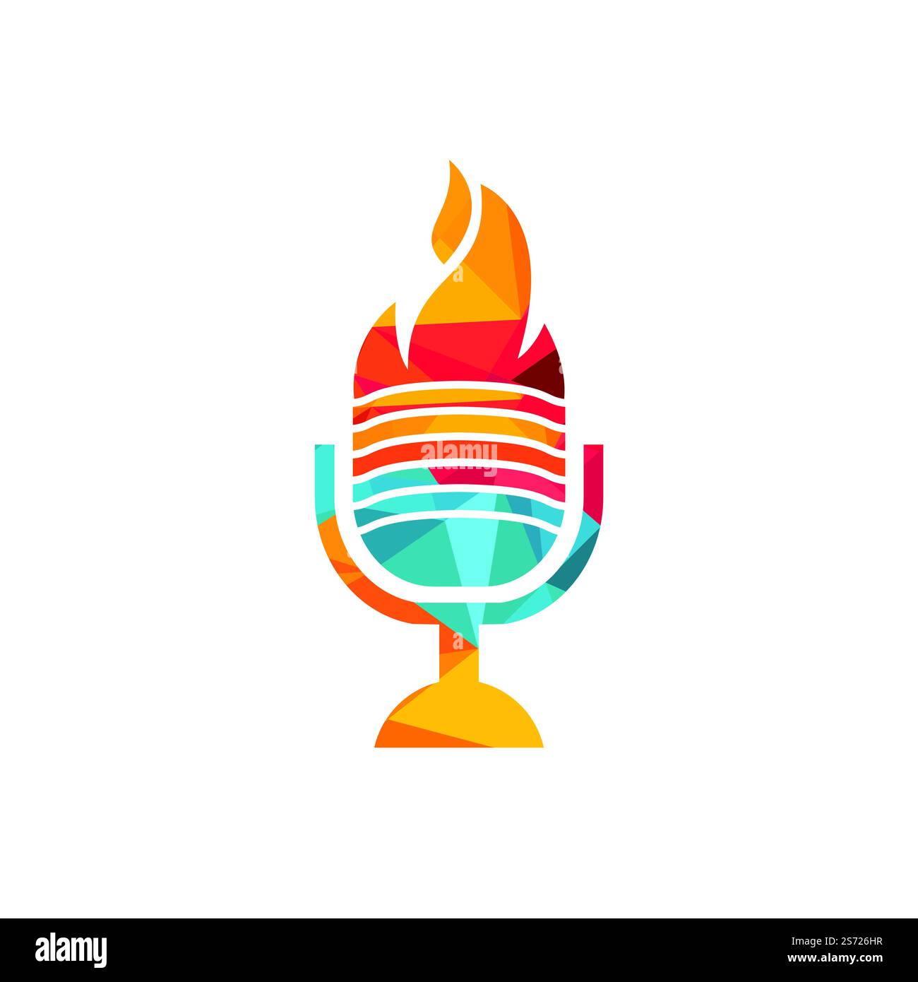 Fire Podcast logo design template. Flame fire podcast mic logo vector ...