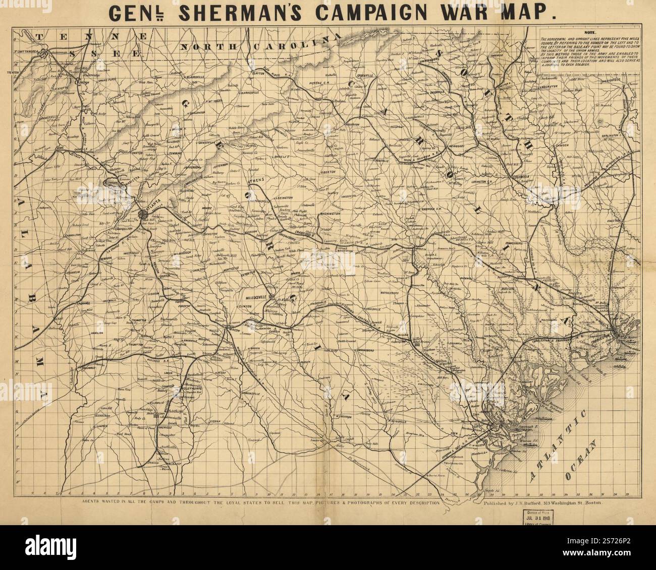 Genl. Sherman's campaign war map. 1864 by Bufford John Henry Stock ...