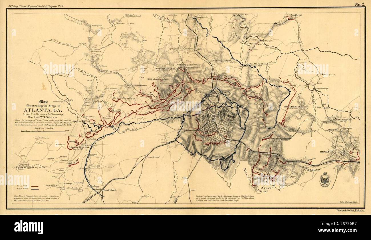 Map illustrating the siege of Atlanta, Ga. by the U.S. forces under ...