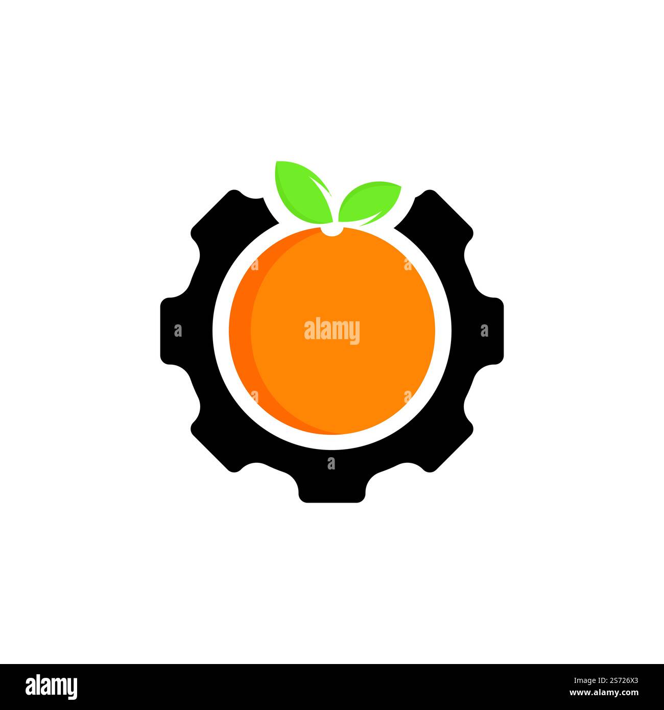 Gear with fresh orange logo design. Cog wheel and fruit vector icon ...