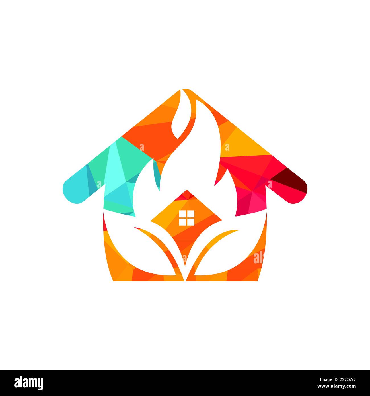House restore from disaster vector logo template. Home fire with leaf ...