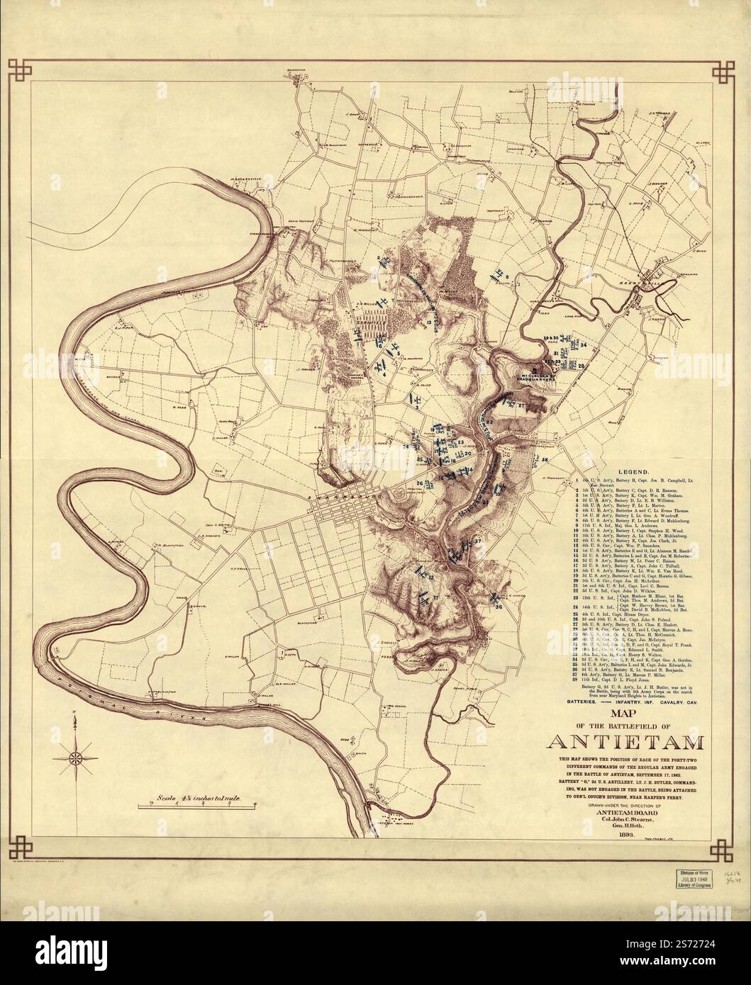 Map of the battlefield of Antietam. This map shows the position of each ...