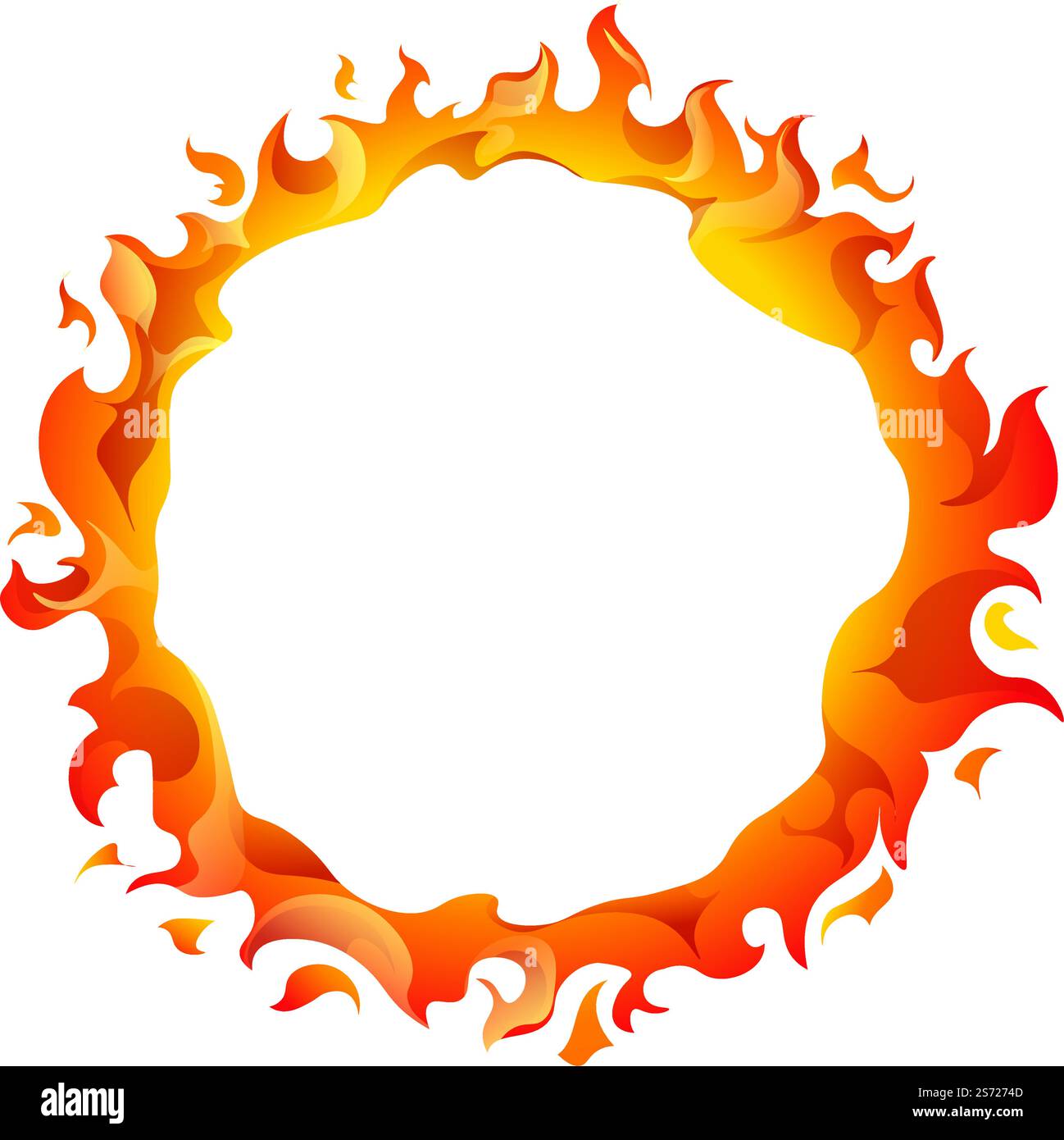 Frame made of fire, isolated circular icon with copy space, blank place ...