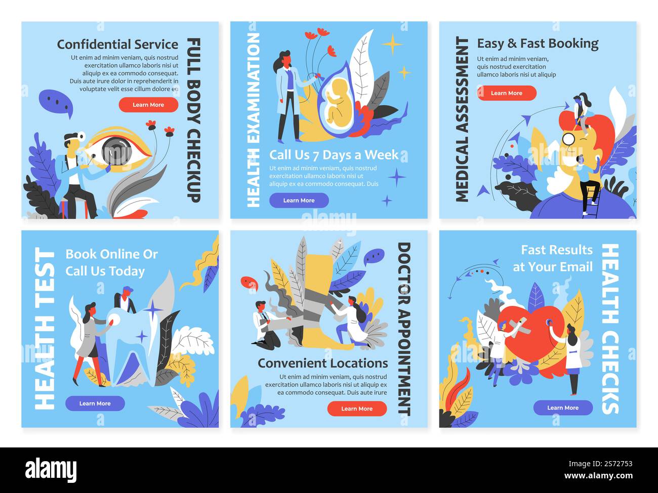 Medical health examination offer social media set. Book medicine check ...