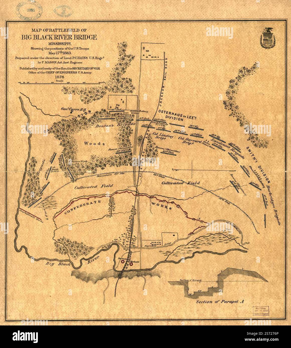 Map of battlefield of Big Black River Bridge, Mississippi, showing the ...