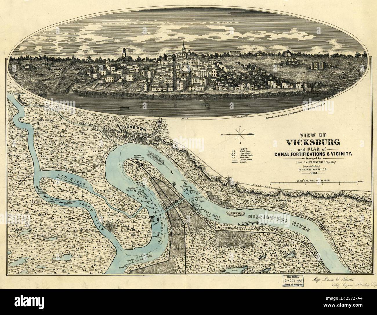 View of Vicksburg and plan of the canal, fortifications & vicinity 1863 ...