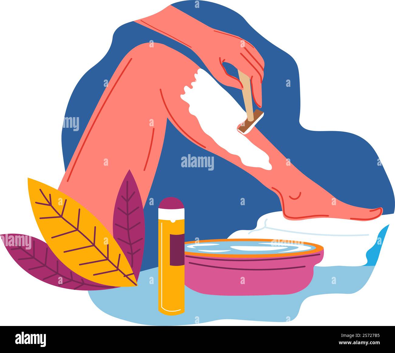 Female character epilating legs using sharp razor and moose or shaving ...