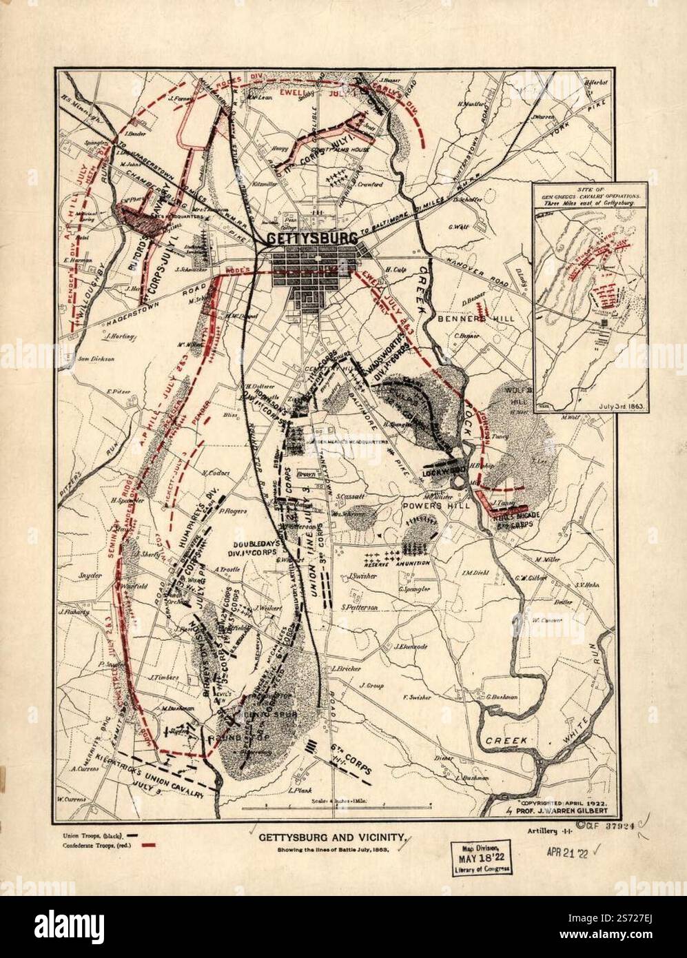Gettysburg and vicinity, showing the lines of battle, July, 1863 1863 ...