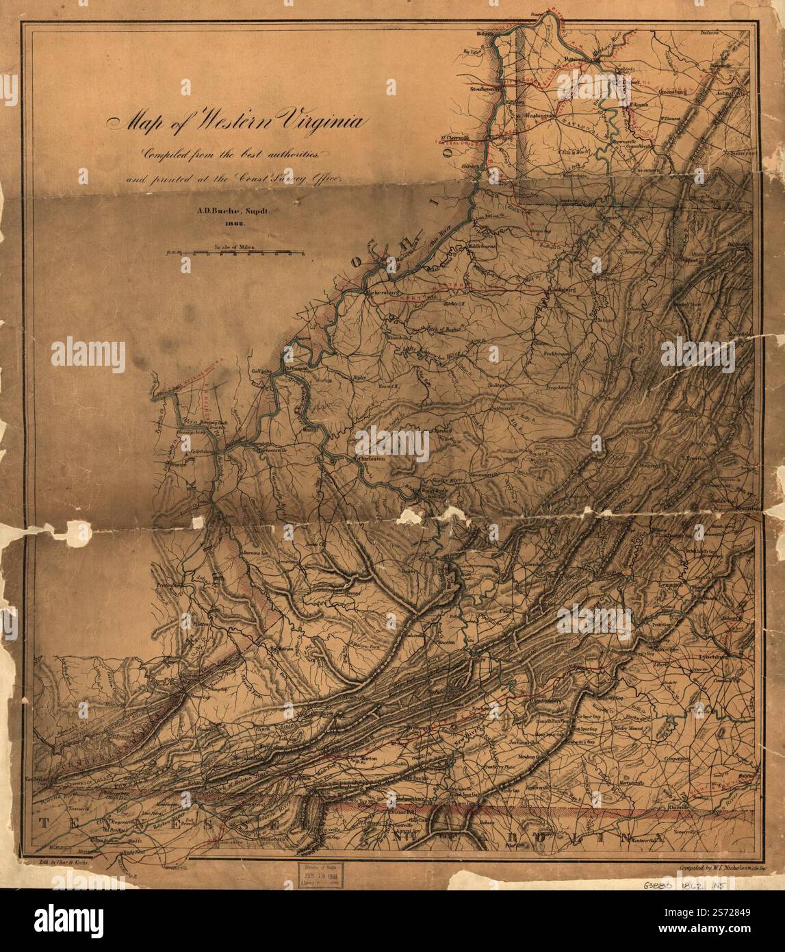 Map of western Virginia 1862 by Nicholson W. L Stock Photo - Alamy