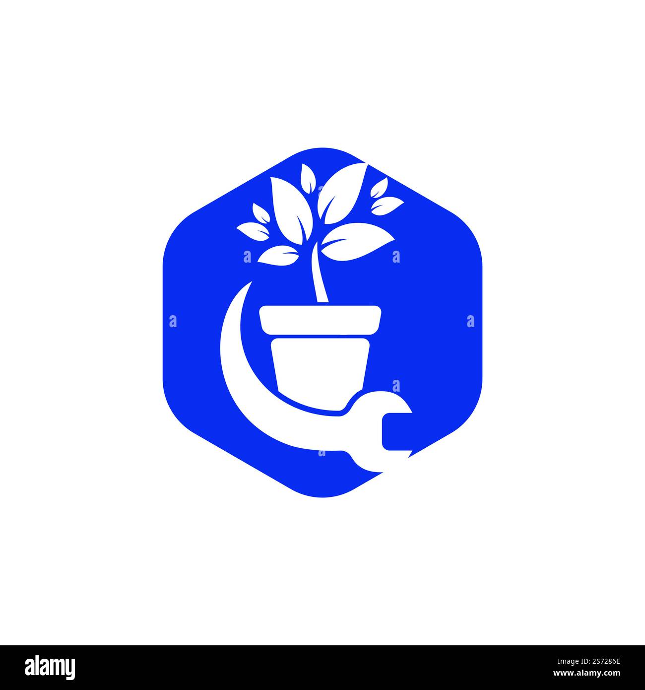 Garden fix vector logo concept. Flower pot and wrench logo icon Stock ...