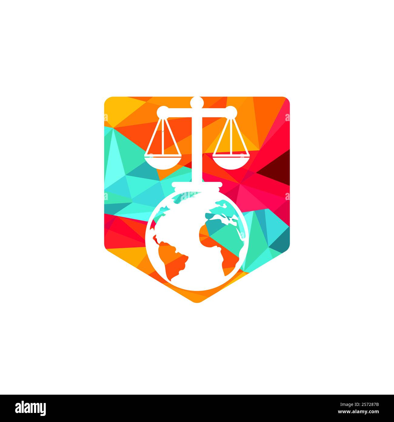 International tribunal and Supreme court logo concept. Scales on globe ...