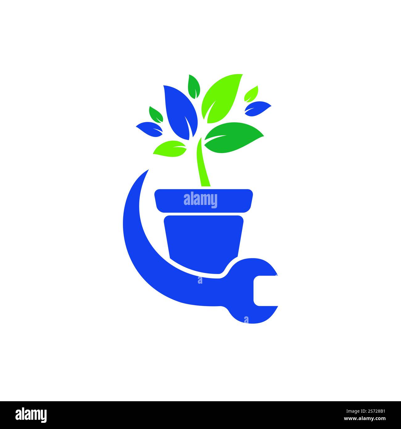 Garden fix vector logo concept. Flower pot and wrench logo icon Stock ...