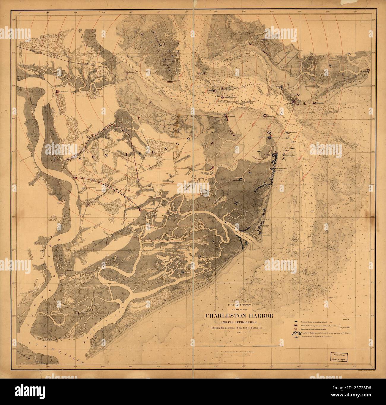 Charleston Harbor and its approaches showing the positions of the Rebel ...
