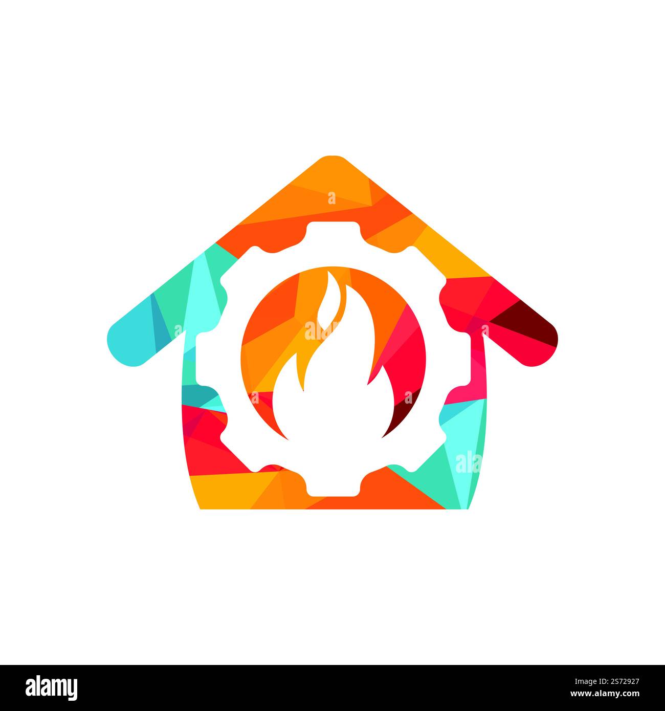 Home Restorations vector logo design. Gear and fire with home icon ...