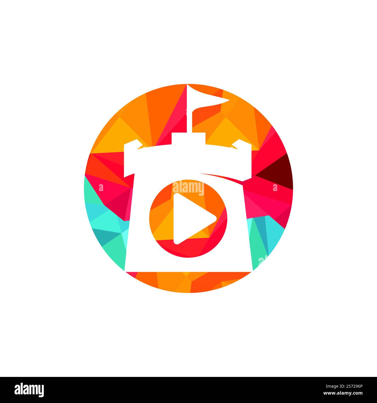 Vector button play and castle logo combination. Record and tower symbol ...