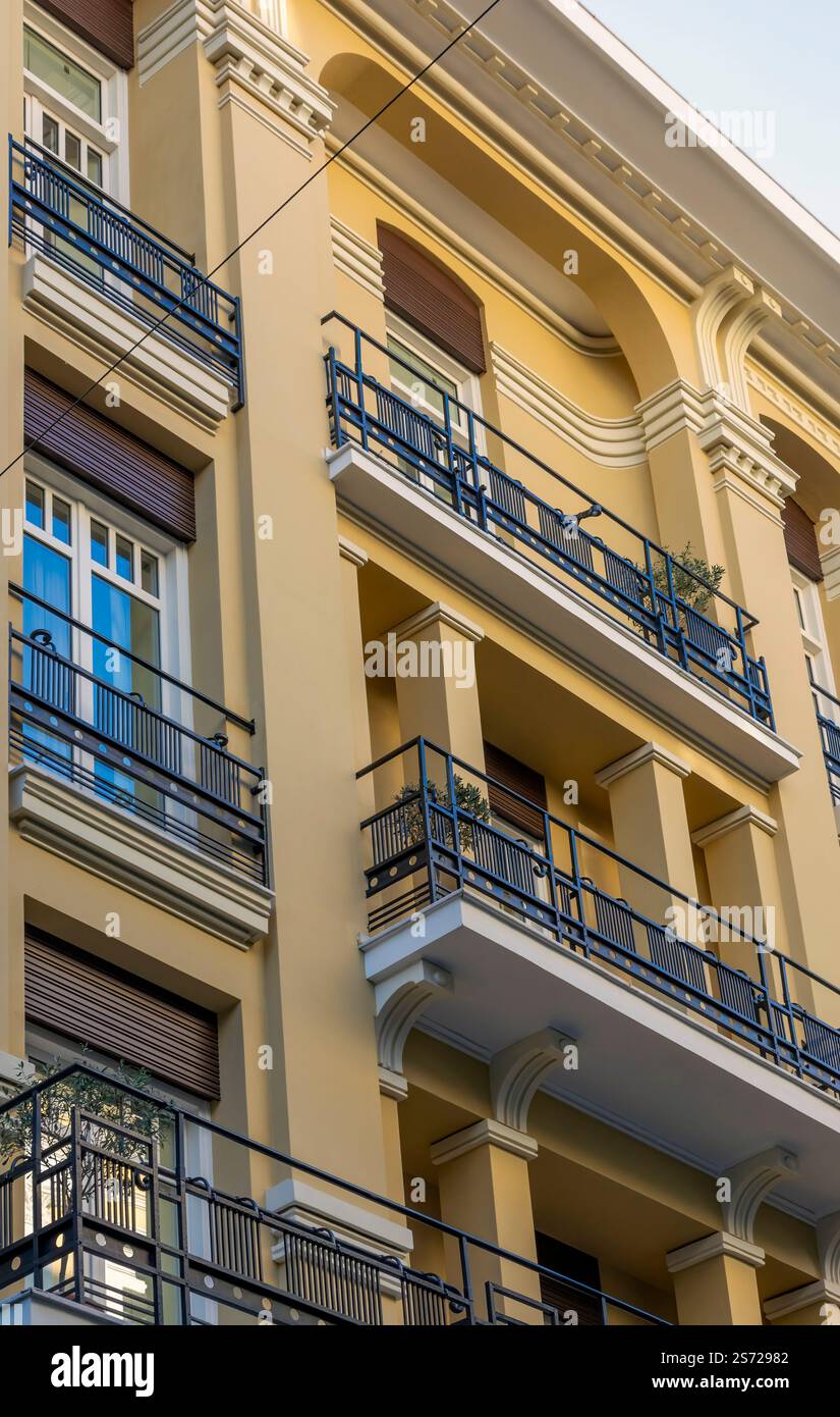 Athens, Greece, Detail of eclecticist building from the 1920s in the ...