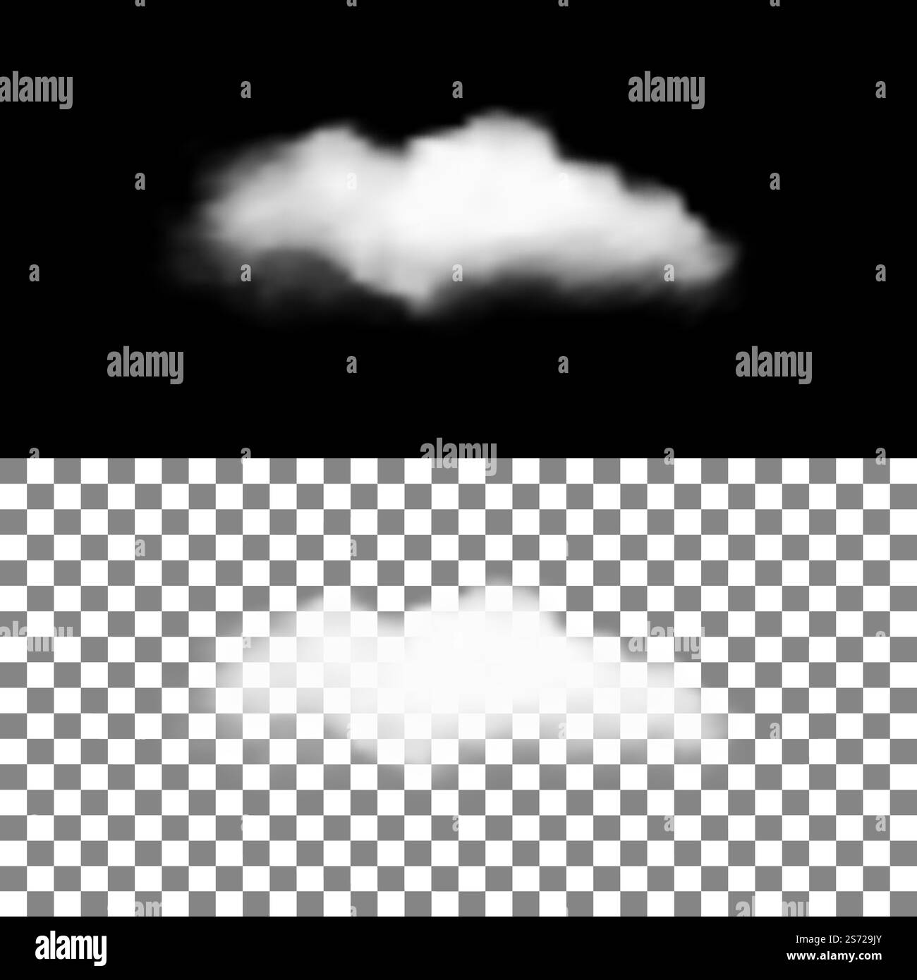 Realistic Cloud With Transparency On Black And Grid Background. Vector ...
