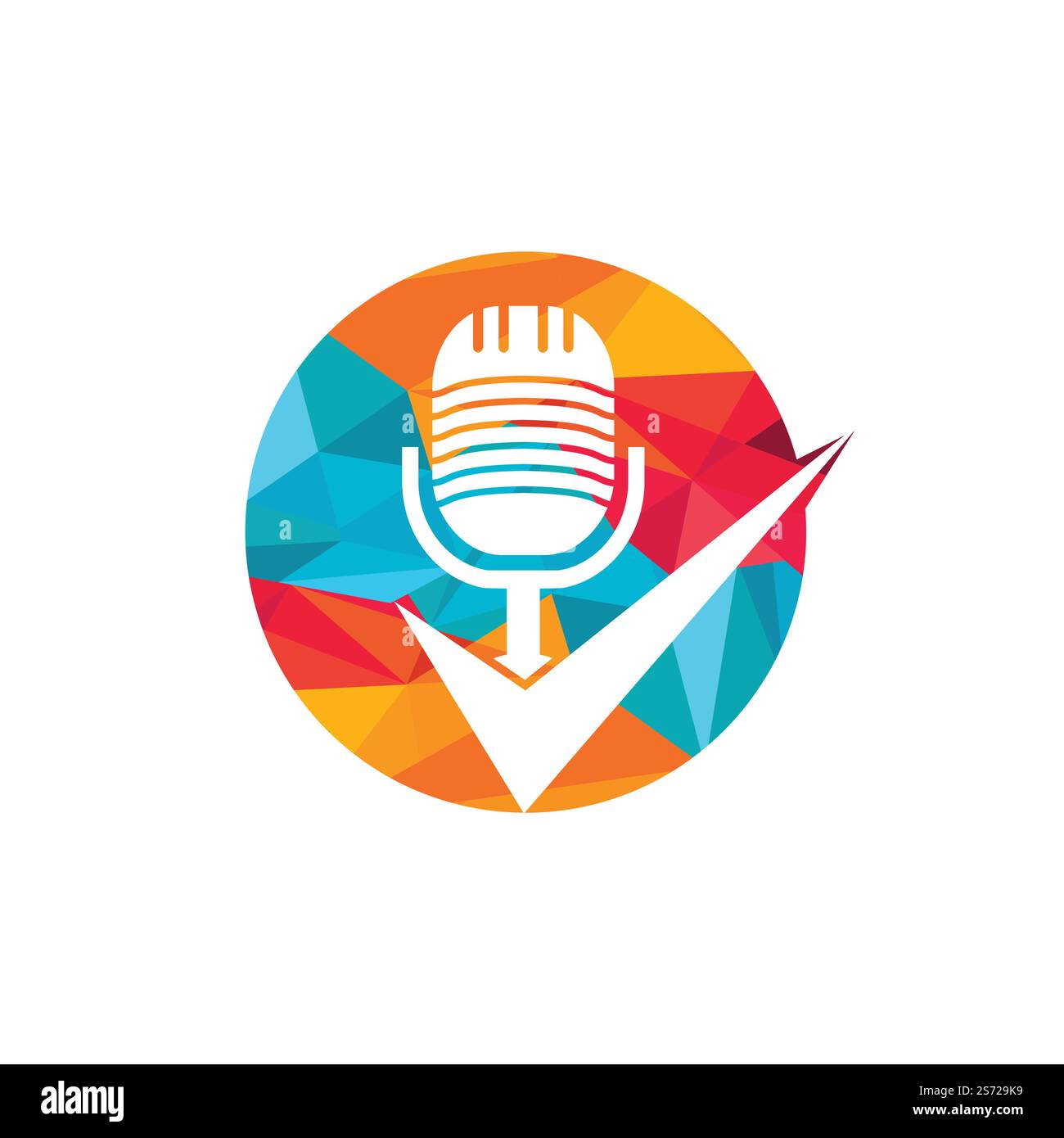 Check podcast vector logo design template. Microphone and tick icon ...