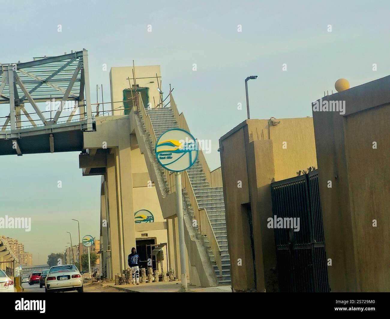 Cairo, Egypt, January 4 2025: East Nile Cairo monorail station sign ...