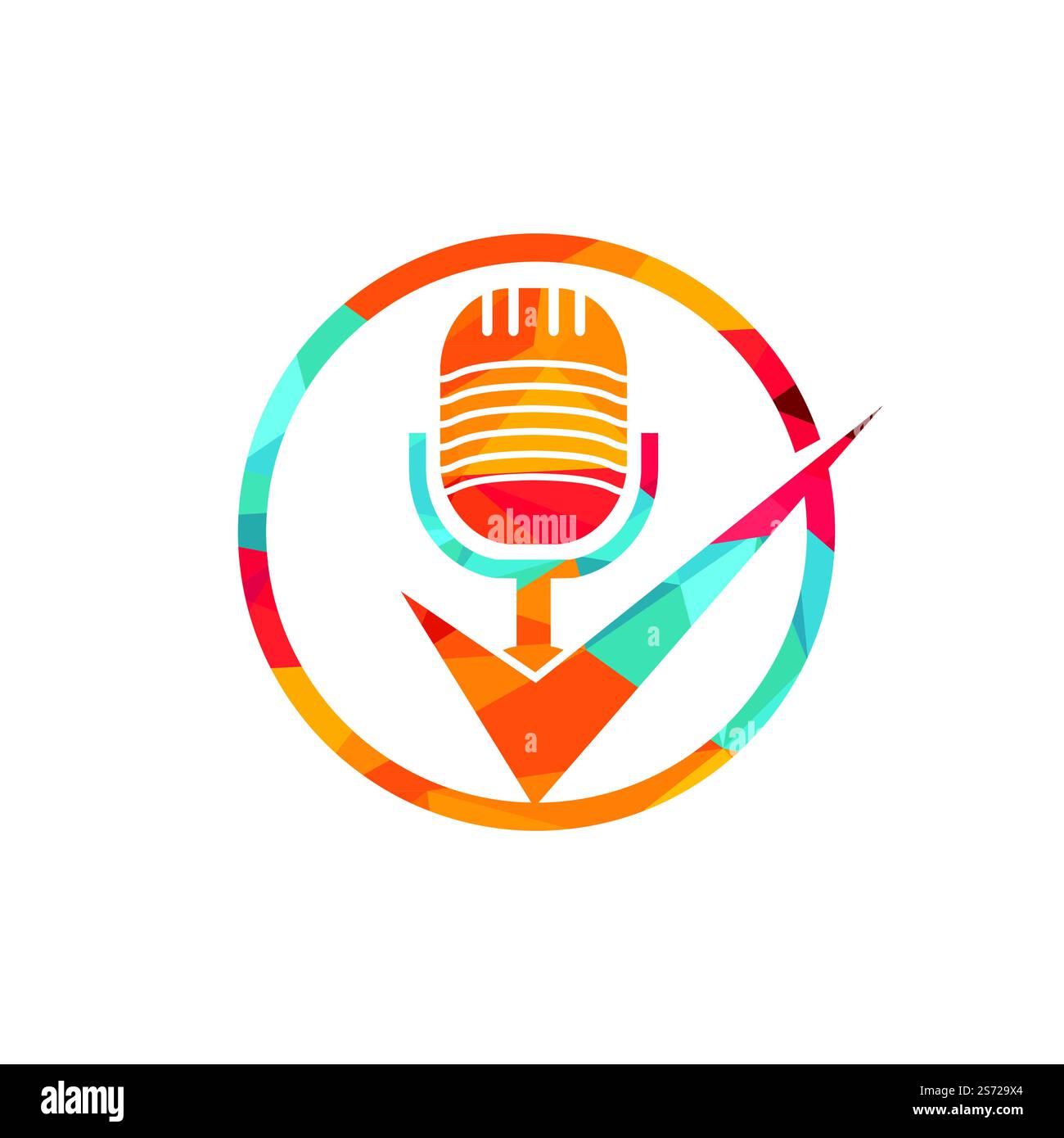 Check podcast vector logo design template. Microphone and tick icon ...