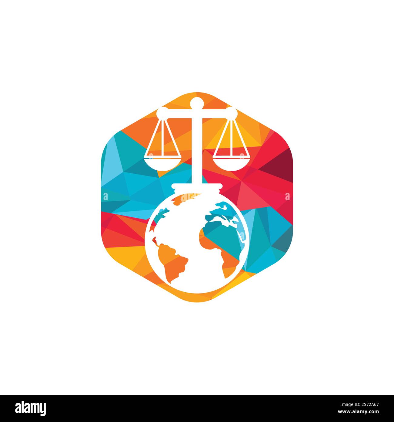 International tribunal and Supreme court logo concept. Scales on globe ...