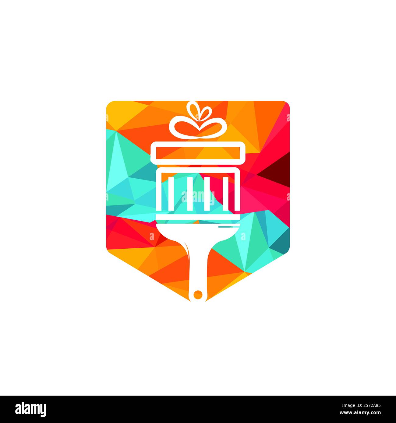 Vector gift and brush logo combination. Present and paintbrush symbol ...
