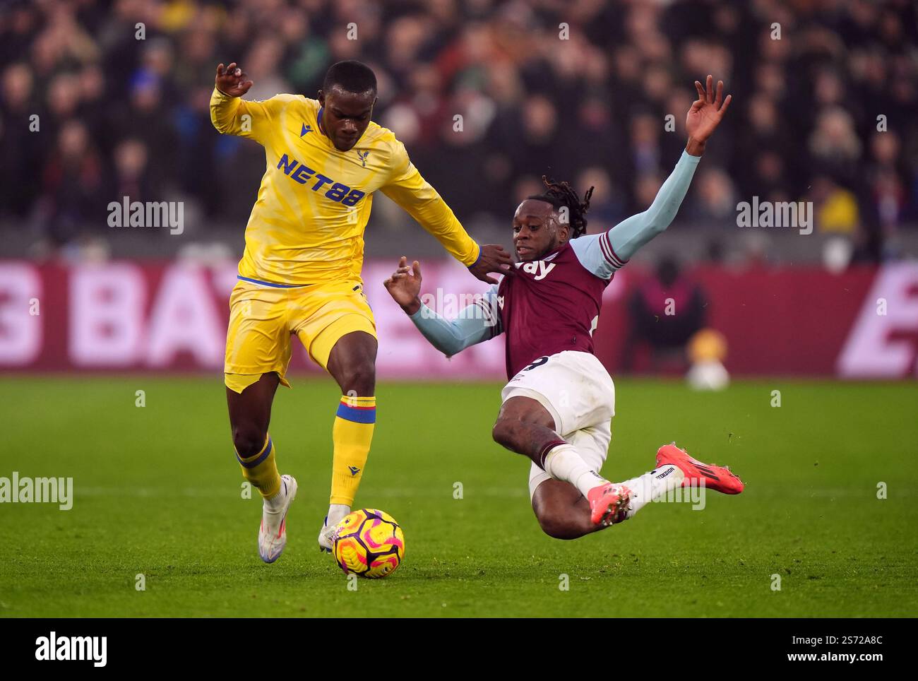 Crystal Palace's Tyrick Mitchell and West Ham United's Aaron Wan ...