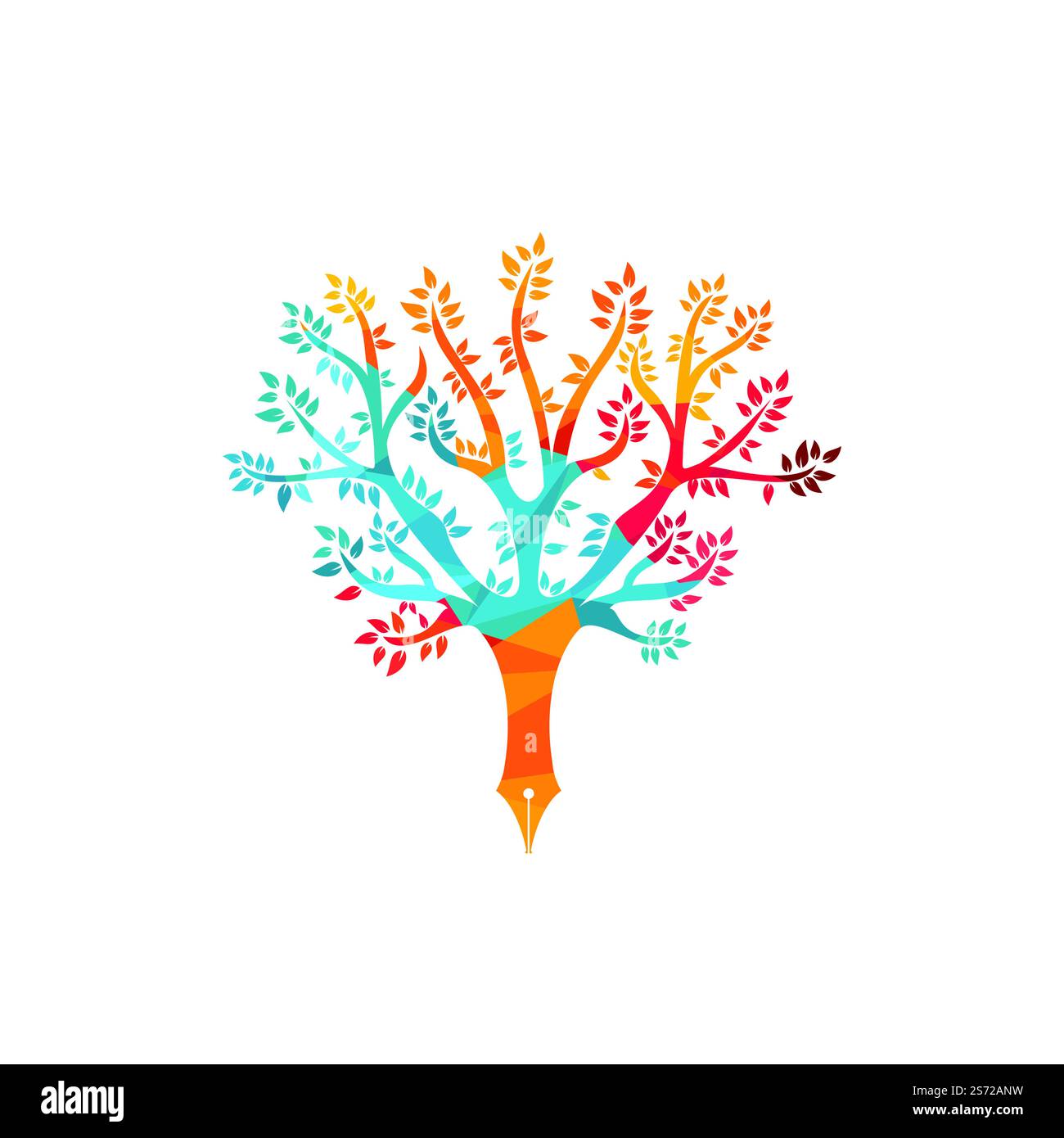 Tree pen vector logo design template. Writer and nature logo concept ...