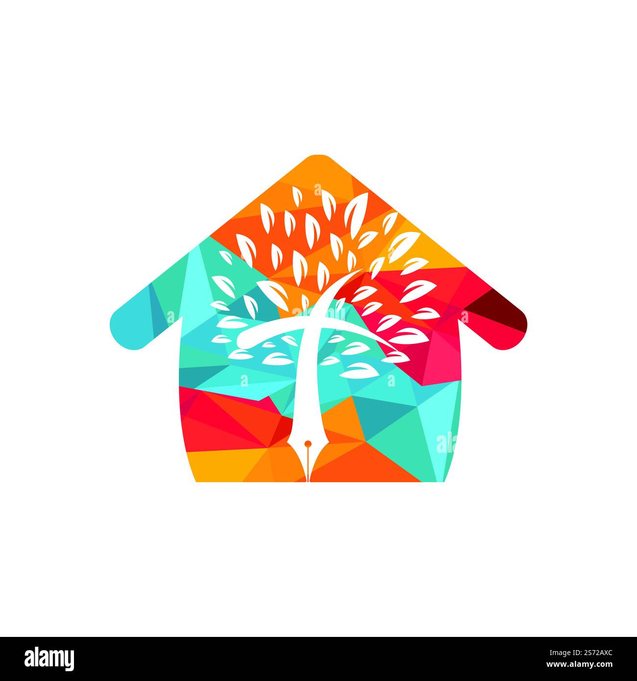 Tree pen and cross with home vector logo design template. Bible ...
