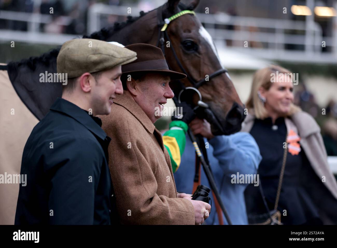 Trainer Nicky Henderson (centre) with Jonbon in the parade ring after ...