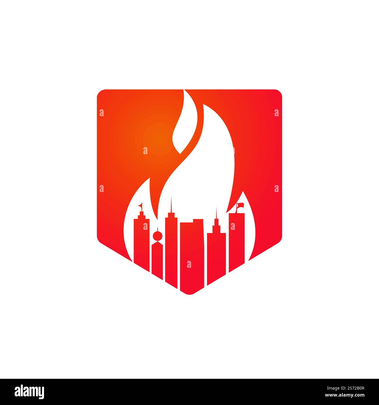 Fire city vector logo design template. Buildings and fire icon design ...