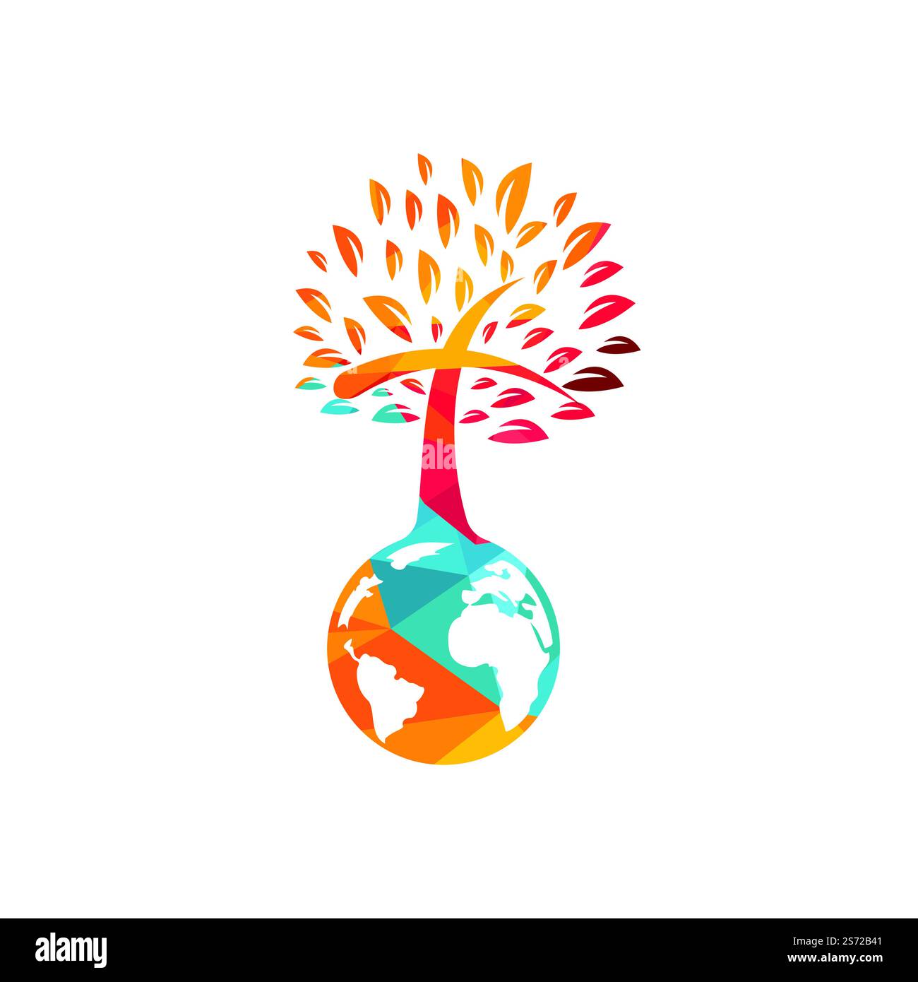 Global church vector logo design template. Globe with cross tree vector ...