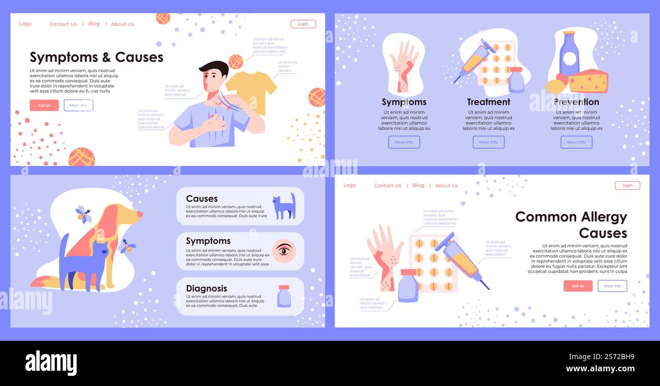 Allergy disease, symptoms and causes landing page. Template web banner ...