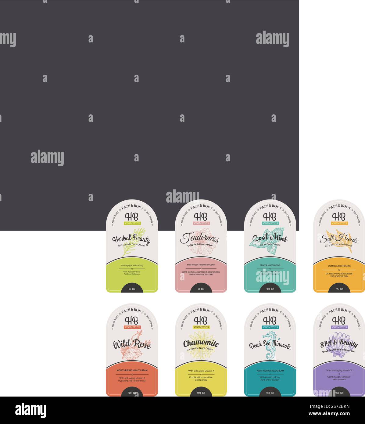 Cosmetic cream label for container package design. Herbal care product ...