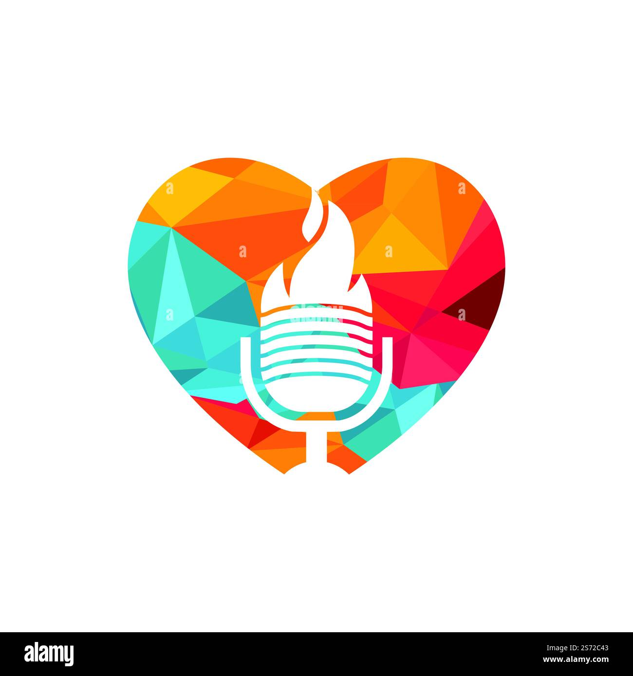 Fire Podcast logo design template. Flame fire podcast mic logo vector ...