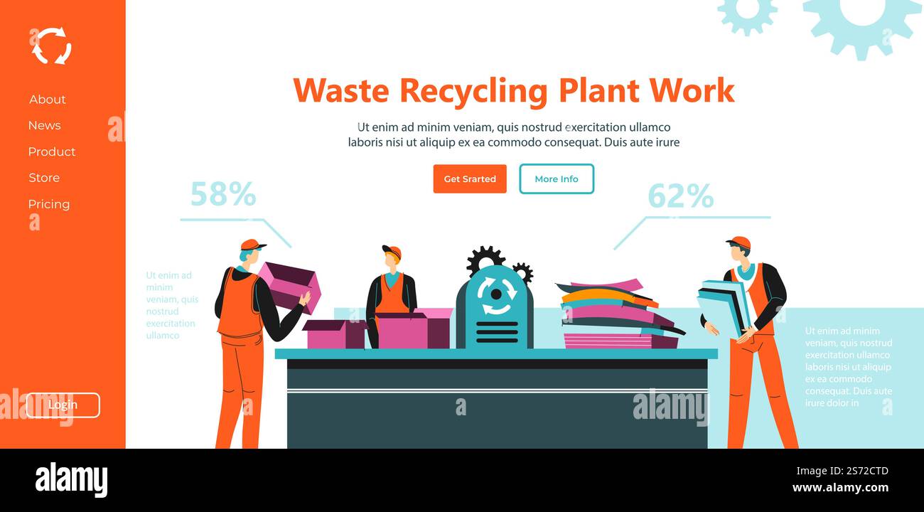 Sorting and managing garbage and disposal, waste recycling plant work people with material ready ...