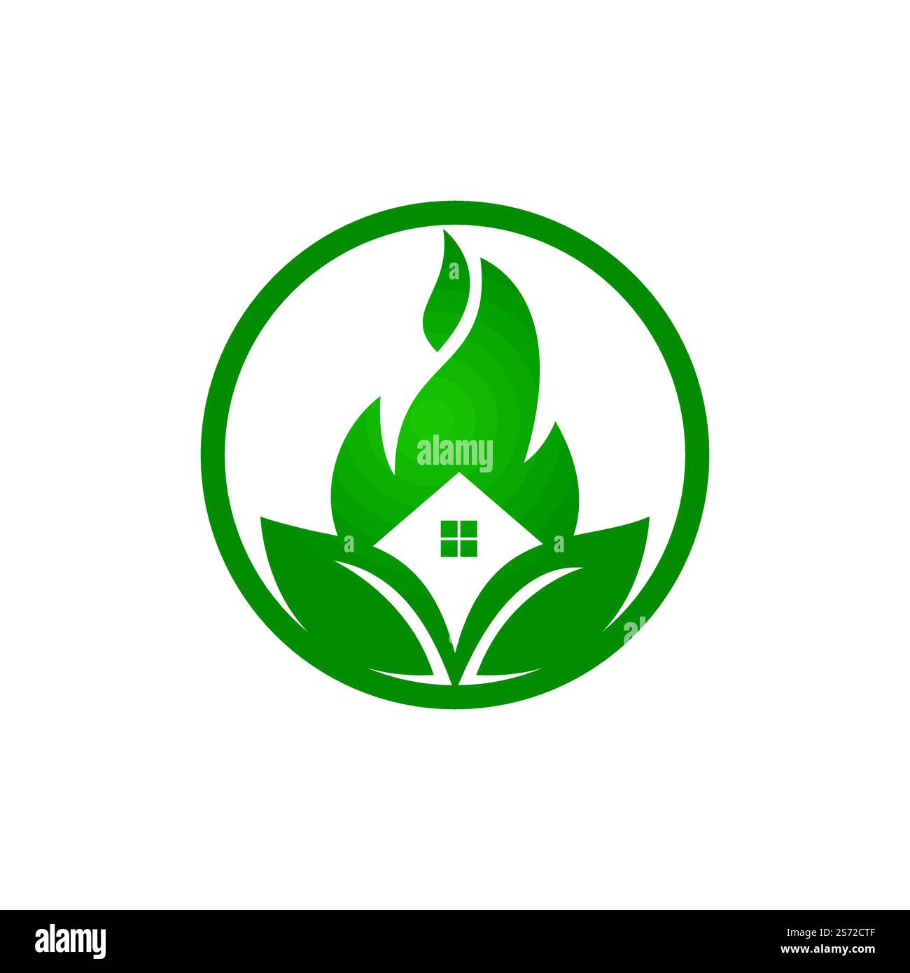 House restore from disaster vector logo template. Home fire with leaf ...