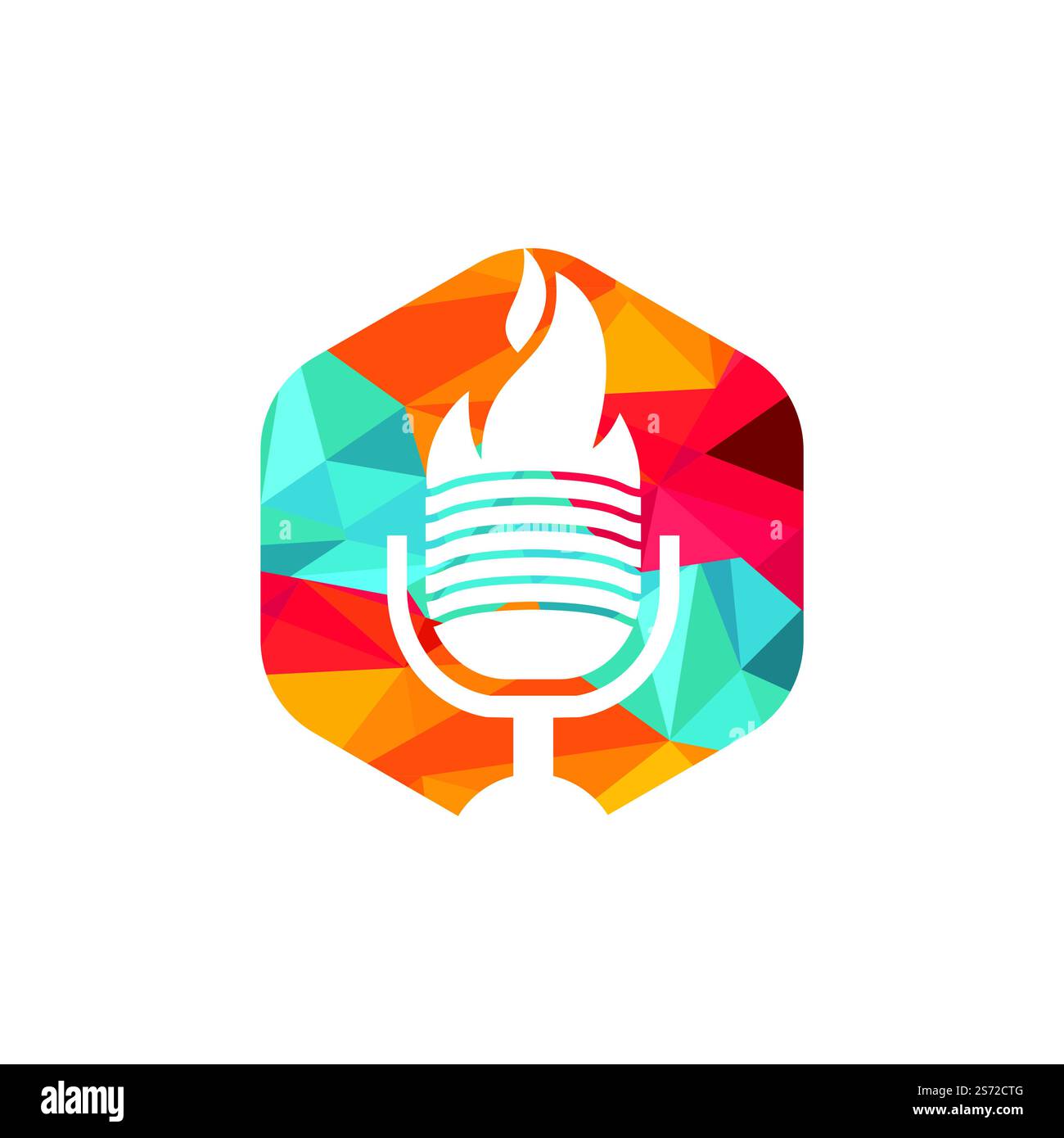 Fire Podcast logo design template. Flame fire podcast mic logo vector ...
