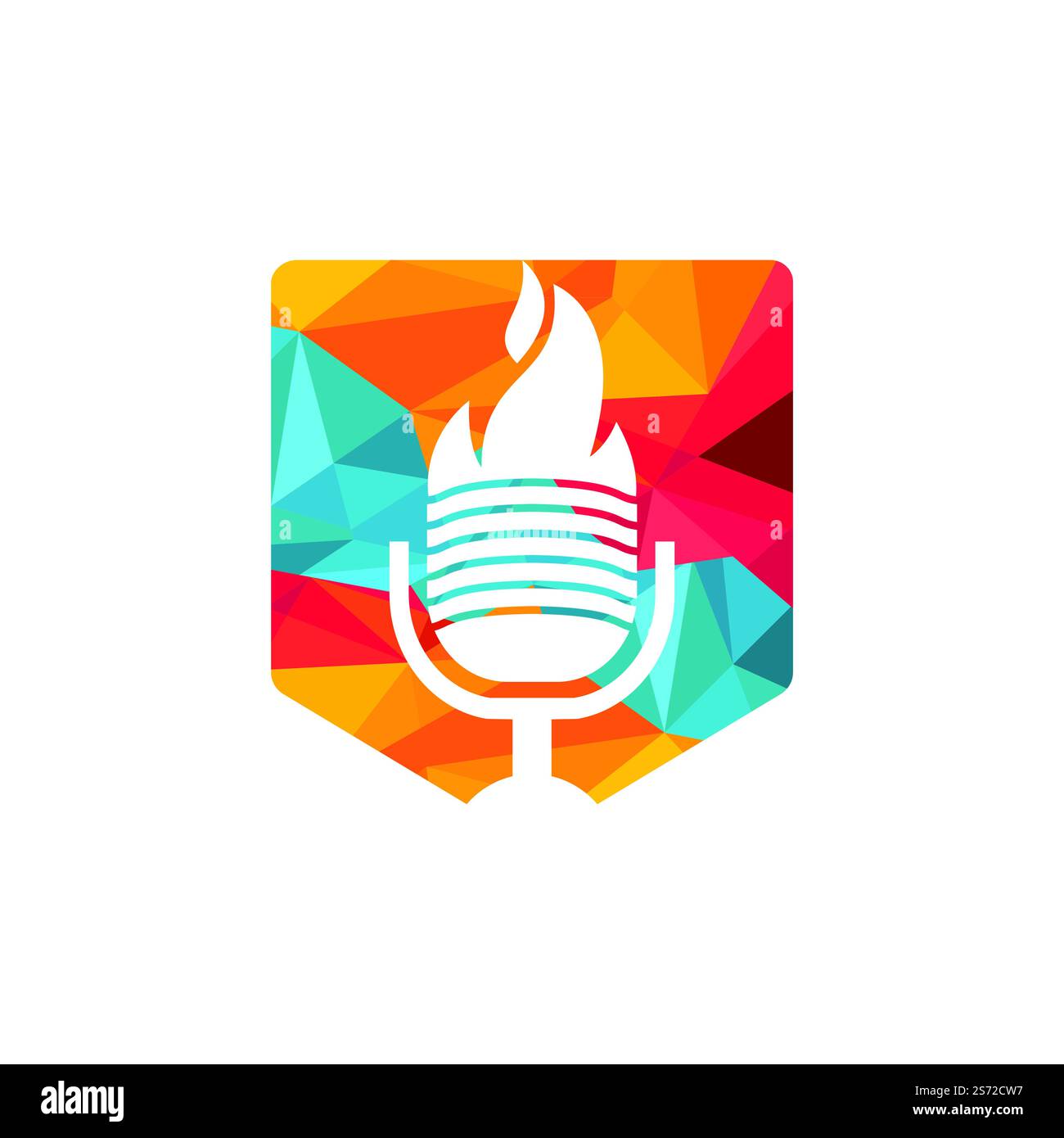Fire Podcast logo design template. Flame fire podcast mic logo vector ...