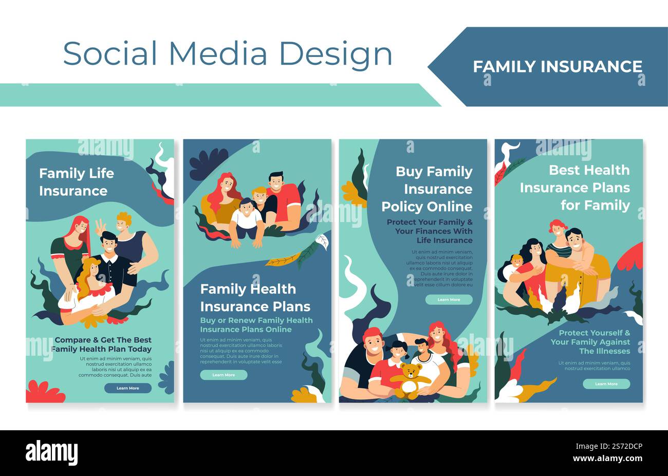Family insurance promo at social media design. Protection service offer ...