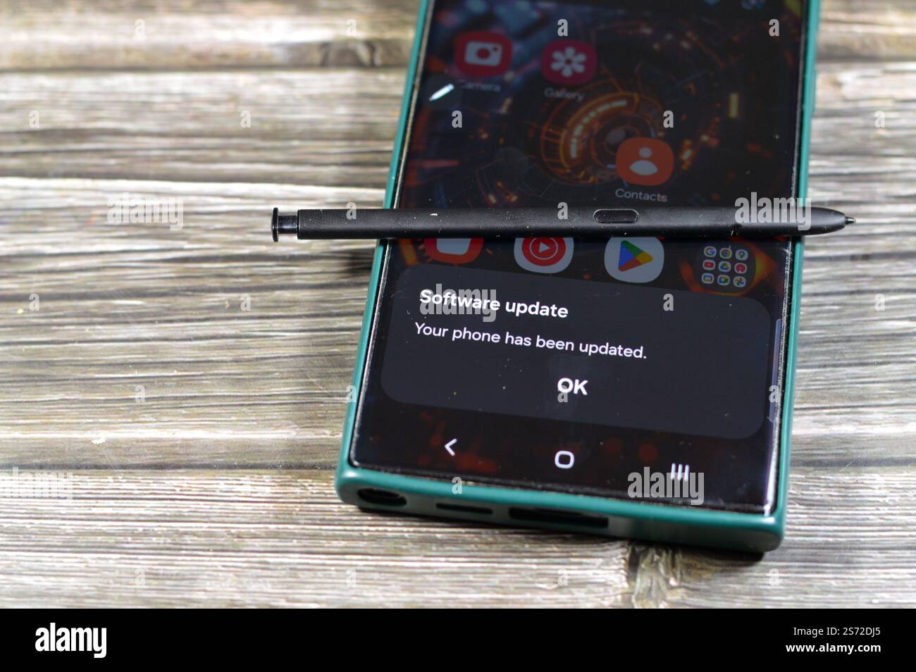 Cairo, Egypt, January 10 2025: your phone has been updated message, Samsung software update for ...