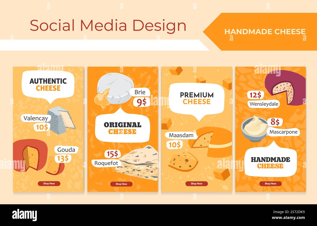 Handmade cheese food, template promo post set. Dairy product ...