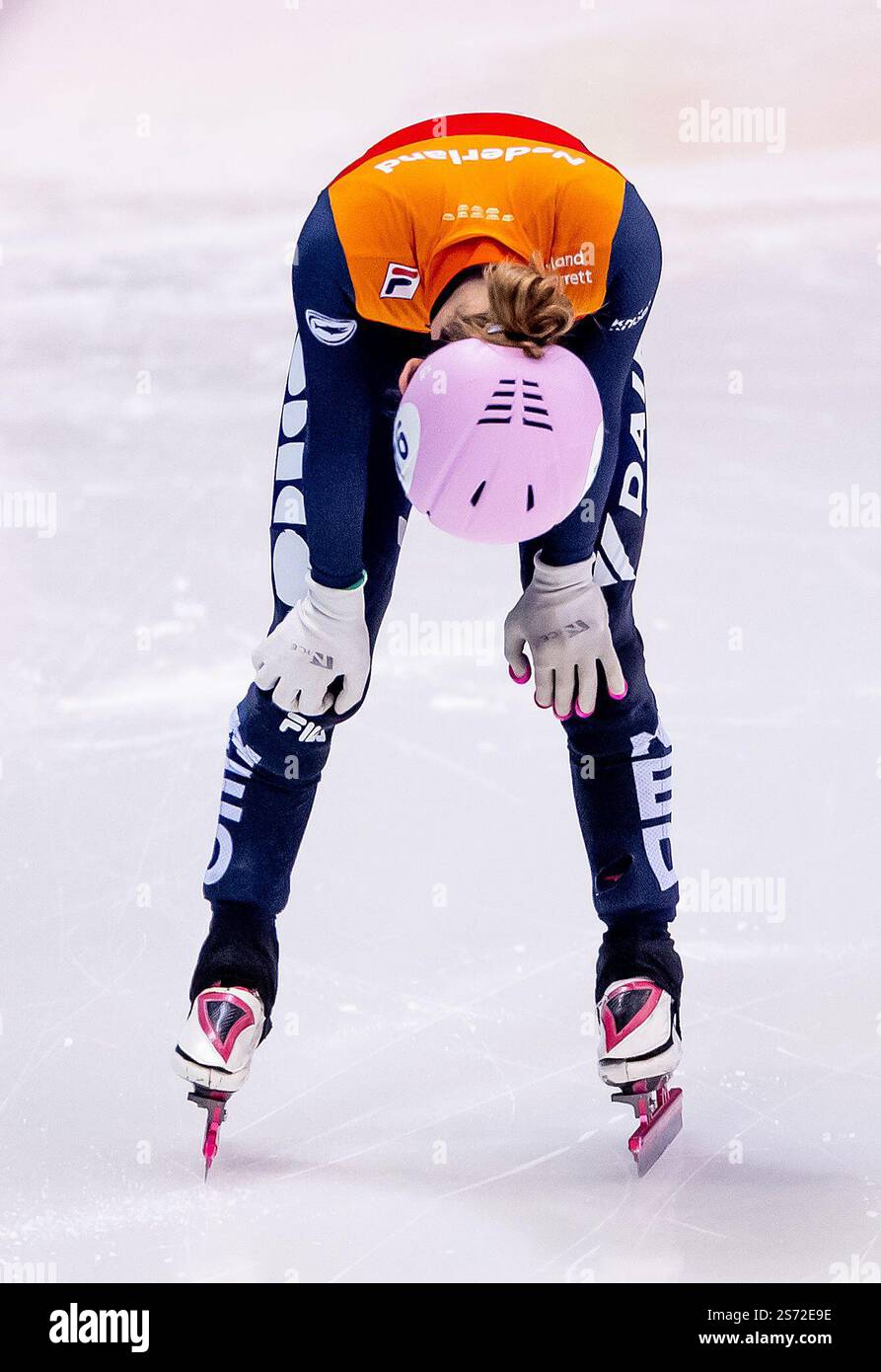 DRESDEN - Zoe Deltrap after finishing the final 1000 meters during the ...