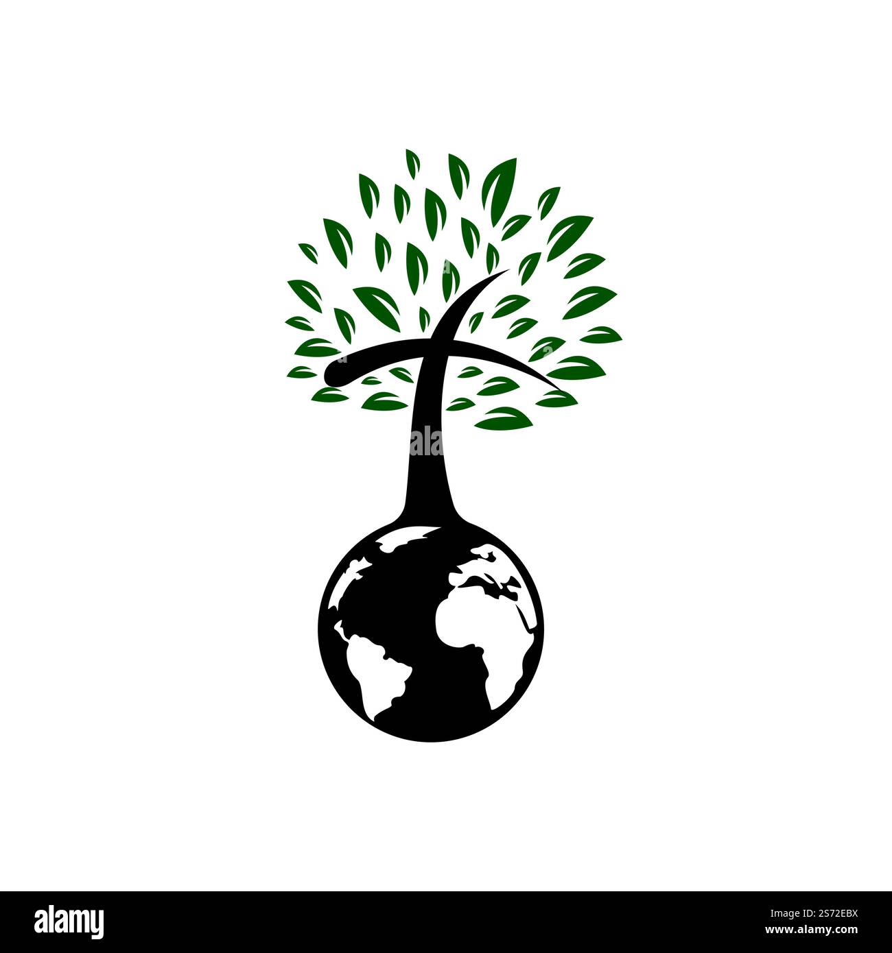 Global church vector logo design template. Globe with cross tree vector ...