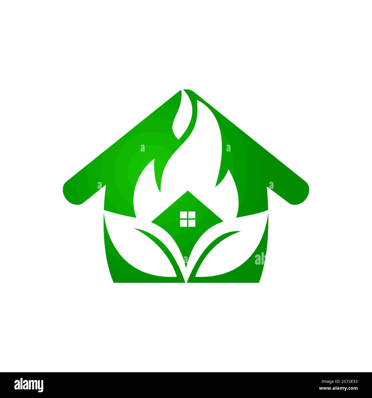 House restore from disaster vector logo template. Home fire with leaf ...
