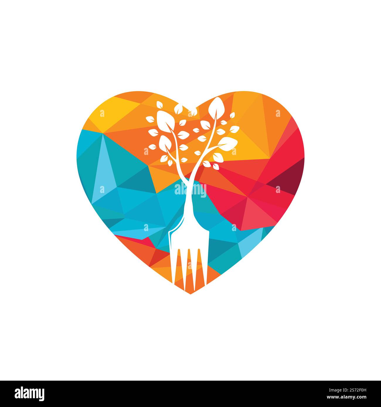 Fork tree with heart shape vector logo design. Restaurant and farming ...